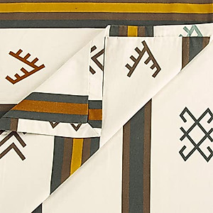 HiEnd Accents Toluca Canvas Western Bedding 3 Piece Super King Duvet Covet Set, Cattle Brand Symbols Print, Striped Cotton Rustic Cabin Lodge Bed Set, 1 Comforter Cover, 2 Pillowcases