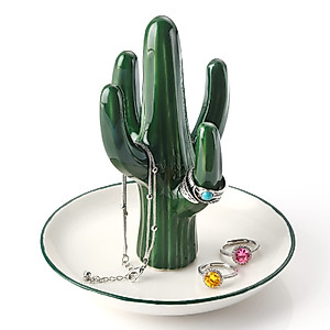 PUDDING CABIN Cactus Ring Holder Green Jewelry Dish for Rings Earrings Bracelets Necklace Organizer, Cactus Gift for Women Birthday Wedding Graduation Christmas Valentines, Room Decor Aesthetic