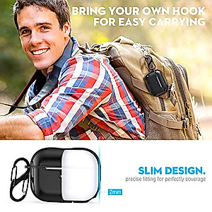 ORETECH Designed for Airpods Pro Case Cover Heavy Duty Protective 2 in1 Hybrid Hard PC Silicone Rubber Carbon Fiber with Carabiner Full Body Cover for Airpods Pro Accessories(LED Visible) - Black