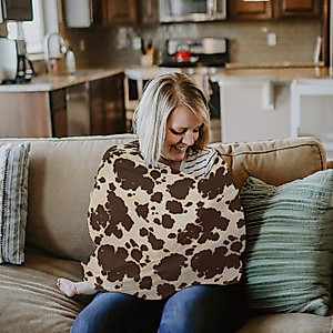 Baby Nursing Covers for Breastfeeding, Baby Car Seat Canopy Covers Scarf for Boys Girls, Brown Cowhide Canopy, Stretchy Soft Breathable Poncho Infant Stroller Cover, Cow Skin Print