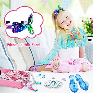 HUUIDY Princess Dress Up for Girls, Dress Up Clothes for Girls with Princess Shoes, Tutu, Cloak, Crown, Jewelry, Princess Toys for Girls Gifts 3,4,5,6 Year Old