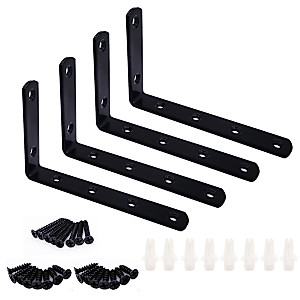 4 PCS 90 Degree Angle L Shaped Shelf Bracket with 24 Pcs Screws and 8 Pcs Anchors, Corner Brace Joint Bracket Fastener, 5 x 3Inch Floating Shelves Bracket Support Wall Hanging, Black, Metal