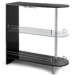 COSTWAY Bar Cabinets Table with 2-Holder, Modern Liquor Display Bar Cabinet with Tempered Glass Shelves, Wine Storage with Wine Glass Holders Ideal for Home/Kitchen/Bar/Pub, Black
