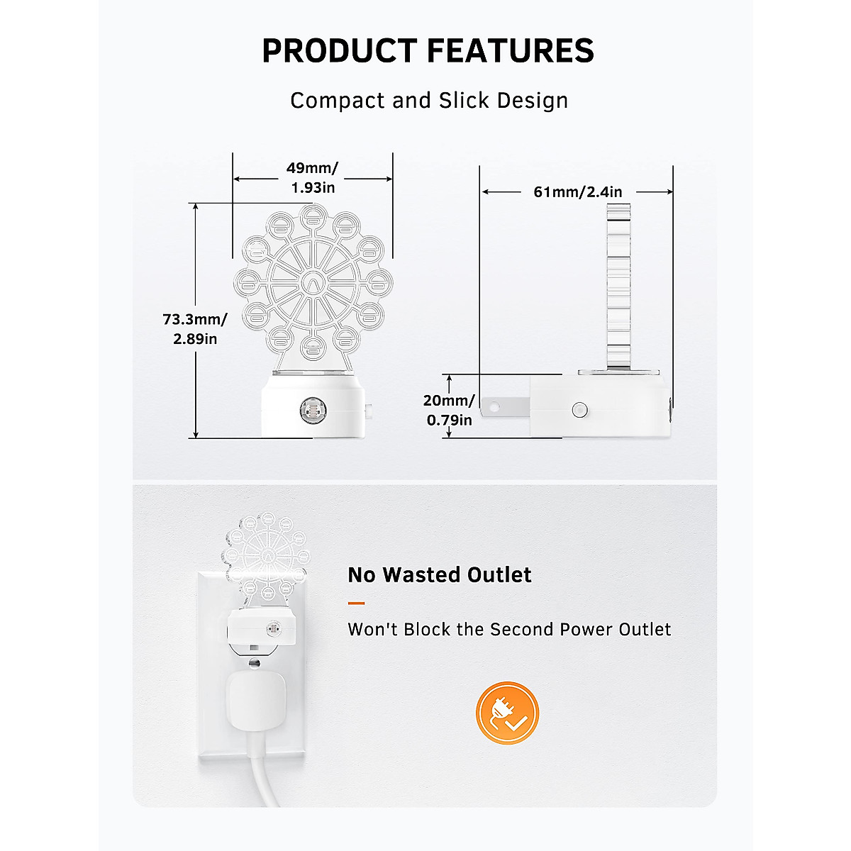 Plug in Night Light,Specmsky Ferris Wheel Night Light for Kids,3 lighting Modes RGB Night Lamp,Multi-Color Changing,LED Night Light with Dusk to Dawn Sensor for Nursery,Bedroom,Stairs,Kids' Room Decor