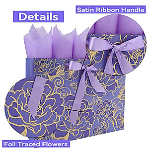 Qirrmiy 16.5" Extra Large Rose Purple Gift Bag Set with Greeting Card and Tissue Paper for Celebrating Birthdays, Mother's Day, Weddings, Anniversaries - 16.5”x5.5”x12.6”, 1 Pcs.