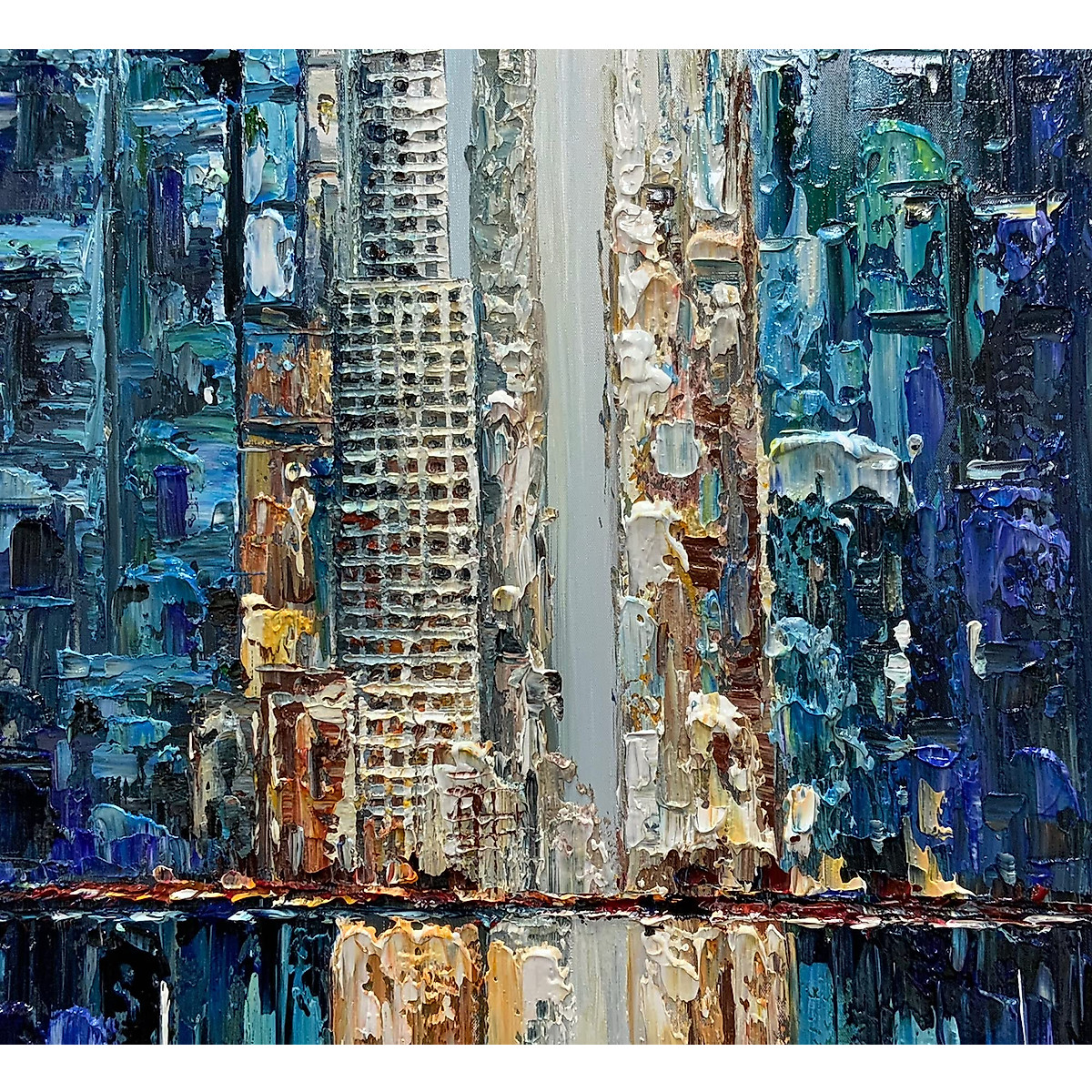 Yotree Paintings，24X48 Inch Wall Art Oil Painting City View Contemporary Artwork Hang Wall Decoration,Urban Streetscape Abstract Decoration