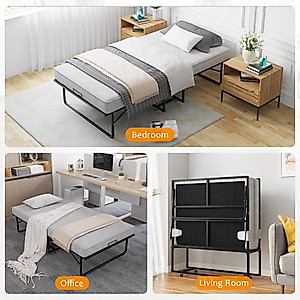 SKKTKT Folding Bed with Mattress, 75" x 39" Twin Size Bed Frame, Portable Foldable Roll Away Adult Bed for Guest, Platform Bed with Fold-up Metal Frame for Bedroom, Living Room, Dorm