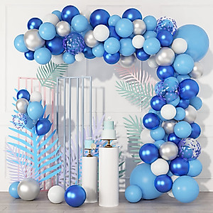 123Pcs Blue Balloons Garland Arch Kit, 18"12"10"5" Navy Blue Sliver Metallic White Confetti Balloons for Boys Birthday Party Ocean Theme Wedding Baby Shower Graduation Anniversary Background Supplies