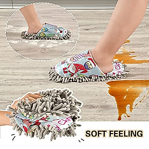 Kigai Microfiber Cleaning Slippers Christmas Gnome and Owls Washable Mop Shoes Slipper for Men/Women House Floor Dust Cleaner, Size L
