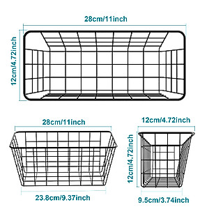 Hanging Kitchen Baskets For Storage Adhesive Small Wire Storage Baskets No Drilling Wall Mounted Shelf with Kitchen Food Pantry Bathroom Shelf Storage, 2 PACK, Black