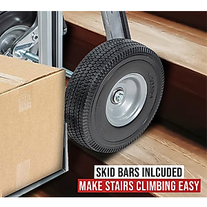 Mytee Products 600 lbs Dual Handle Aluminum Hand Truck Heavy Duty Dolly with 10" Solid Caster Wheels - Large Hand Truck with Skid Bars - 52.3" x 17.5" with 19.3" x 7.5" Nose Plate