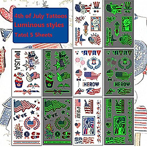 Ooopsiun 4th of July Temporary Tattoos - 11 Sheets Patriotic Temporary Tattoos American Flag Independence Day Tattoos