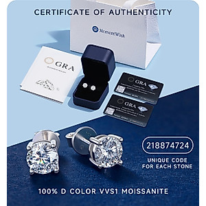MomentWish Stud Earrings for Women with Christmas Gift Bag, 2Carat Simulated Moissanite Earrings 925 Sterling Silver Solitaire Earrings, Christmas Anniversary Holiday Gifts for Her