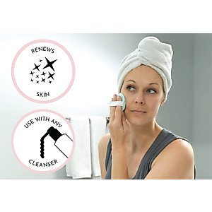 S&T INC. Gentle Face Scrubbers, Dual Sided Face Exfoliators with Elastic Strap, 3.3 Inch Diameter, 2 Pack, Teal/Pink