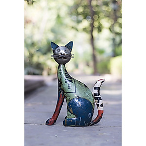 De Kulture Handcrafted Recycled Iron Big Cat Decorative Collectible Figurine Showpiece Beautify Home Office Easter Décor| Ideal for Garden Balcony Terrace Decoration, 9.5X3.5X14 LWH Inches