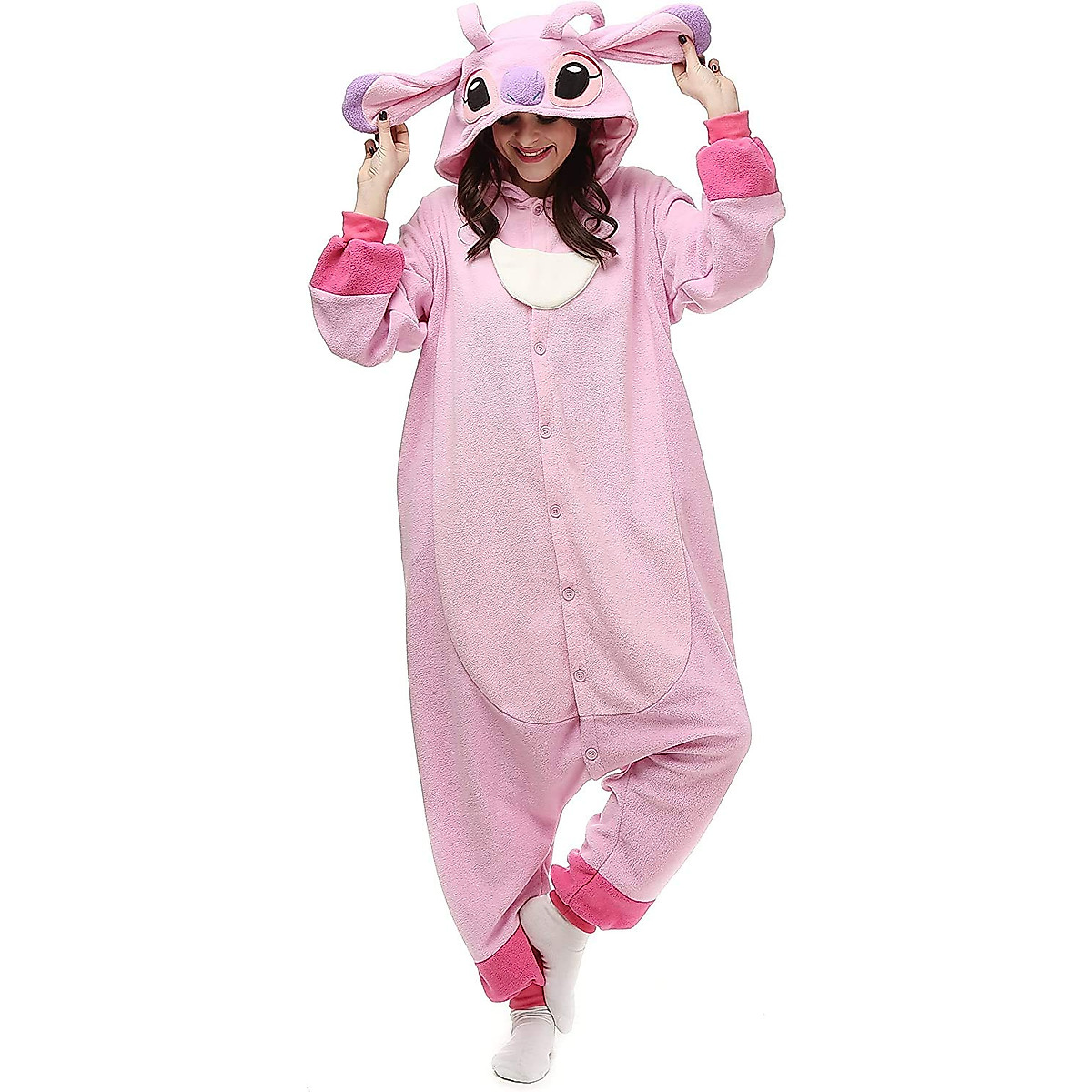 HAPPY LIVES Adult Women Onesie Pajama Halloween Costumes for Adult and Teenagers (Pink Stitch, X-Large)