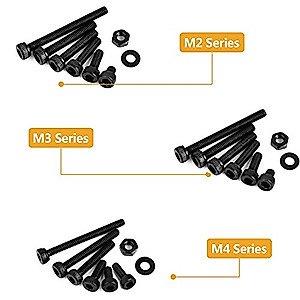 VIGRUE 1080Pcs M4 M3 M2 Socket Head Cap Screws Bolts Nuts Washers Assortment Kit with Allen Wrenches, Small Metric Screws Set Assortment, Black Screws Class 12.9 Alloy Steel