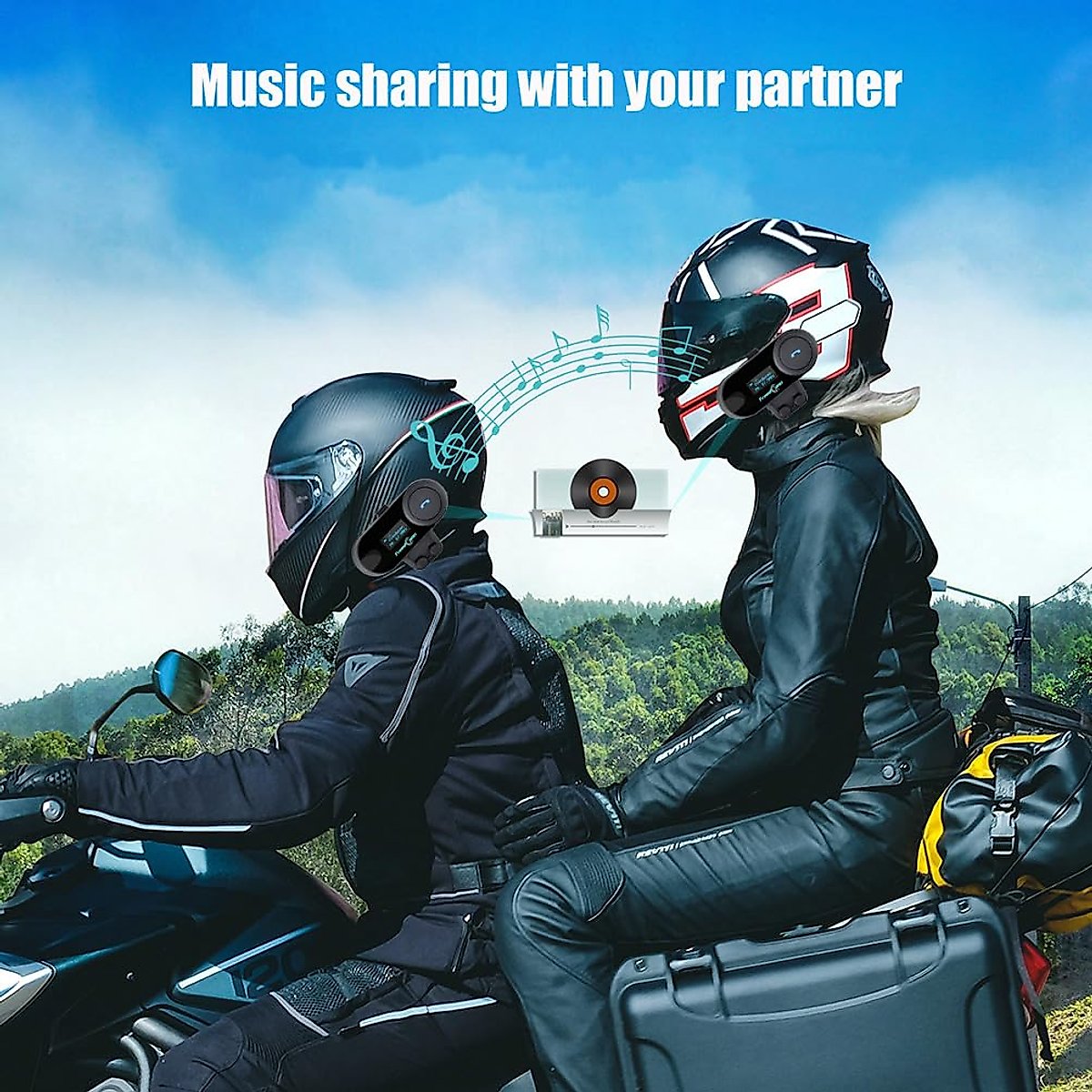 FreedConn 2pcs TCOM-SC Motorcycle Intercom Headset Speakers,2-3 Riders Helmet Bluetooth Intercom, Universal Communication Systems with Music Sharing/LCD Screen/FM Radio/Mobile Phone/GPS/Waterproof