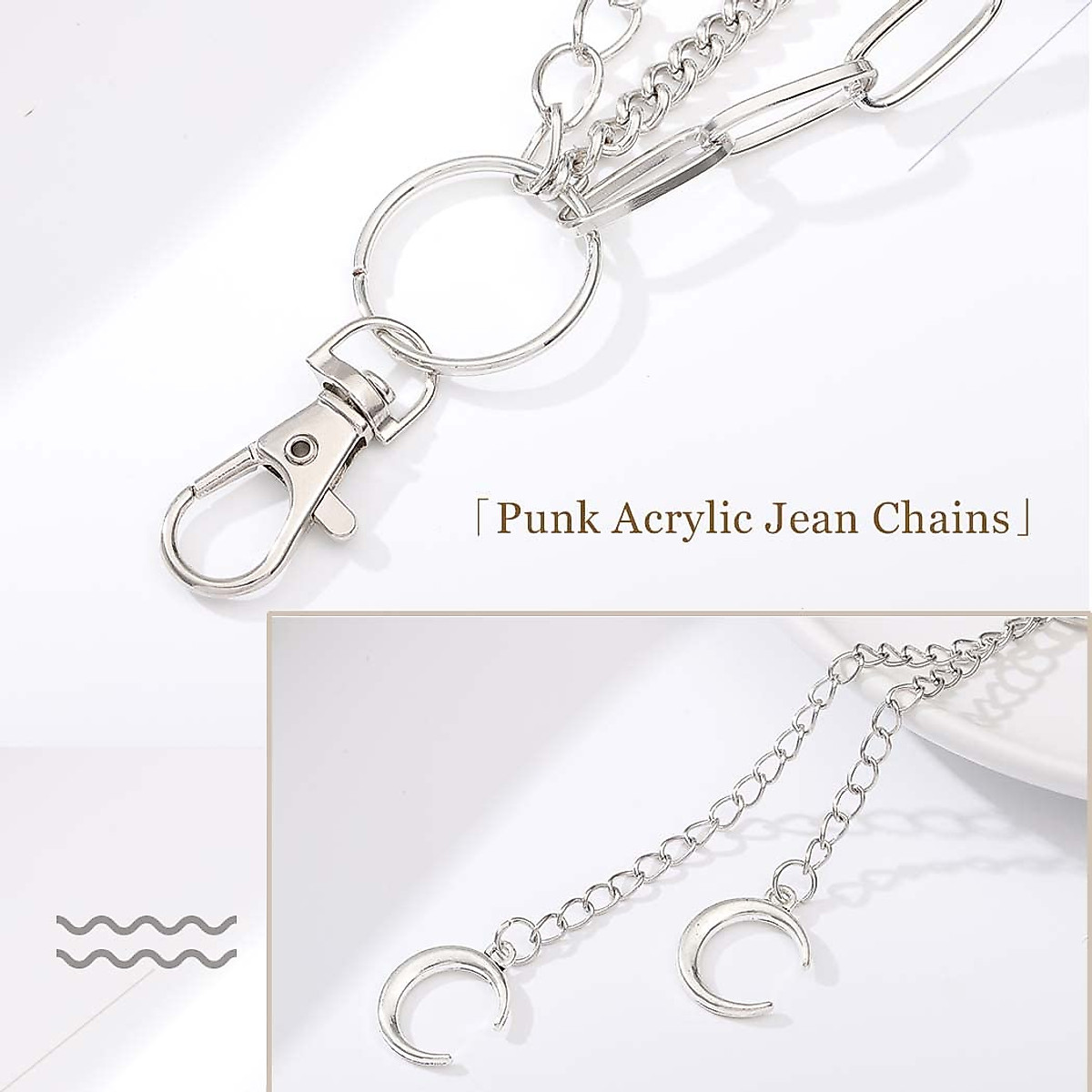 Tgirls Hip Hop Pants Chain Acrylic Jean Chain for Women Punk Pocket Chains for Men Layered Goth Keychains Colorful Trouser Chain Rock Wallet Chain Body Accessories for Girls (3 Moon)