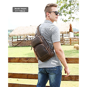 Lannsyne Small Vintage Leather Sling Bag For Men Crossbody Chest Daypack fits 10.5" iPad