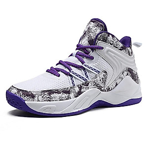 CJSPORX Men Women Basketball Shoes Breathable Non Slip Outdoor Fashion Sneakers White Purple Size 6
