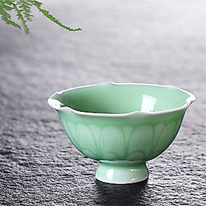 Celadon Kung Fu Teacups 2.5-Ounce Intaglio with Lotus Sake Cups (Green)