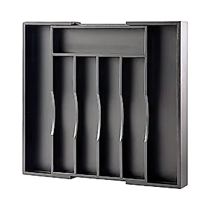 oridom Expandable Bamboo Kitchen Drawer Organizer for Cutlery and Utensils, Adjustable Bamboo Wood Cutlery Tray in Drawer for Flatware and Silverware in Kitchen, (Black)