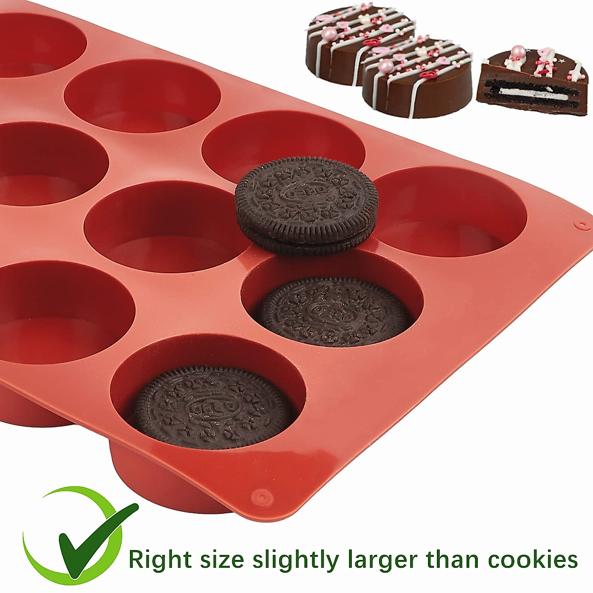 Ocmoiy 2 Inch Round Silicone Mold for Oreo Chocolate Covered Cookie Mold, 24 Cup Cylinder Silicone Mini Cake Baking Mold, Cake Puck Mold Set of 2