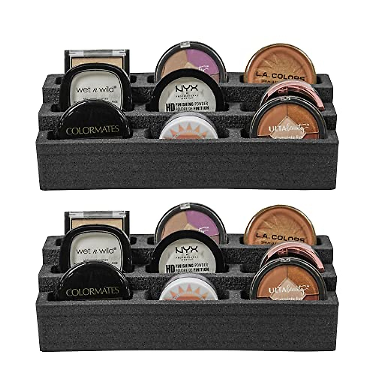 Polar Whale 2 Compact Organizer 3-Tier Stands Premium Durable Black Foam Tray Washable Waterproof Insert Storage for Home Bathroom Bedroom Cosmetic 11.4 x 4.9 x 3 Inches 9 Compartments