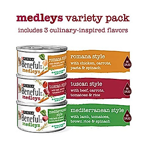 Purina Beneful Wet Dog Food Variety Pack, Medleys Tuscan, Romana & Mediterranean Style - (30) 3 oz. Cans