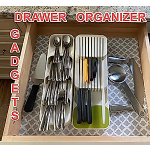 2022 Latest Kitchen Organizer Cutlery Storage Tray Knife Holder Drawer Storage for Spoons, Forks, Knives Tableware Organizer Knives Block Rack Set Cabinet Stand Multi-Purpose 15.5" (Cutlery White)