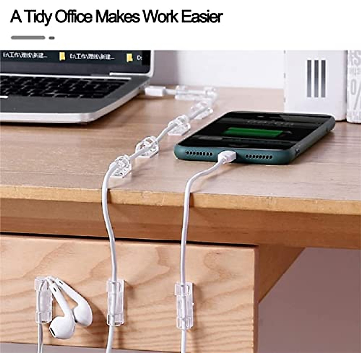 20pcs Adhesive Cable Clips Clear Wire Holders Cord Clips for Wall, Strong Cord Organizer Cable Management Under Desk, Car, Christmas Light Clips Indoor & Outdoor Stick
