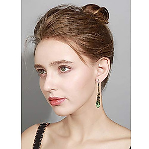 Indian Ethnic Vintage Silver Crystal Teardrop Dangle Drop Earrings Boho Gypsy Retro Rhinestone Hook Earrings for Women Love Gift (Green)