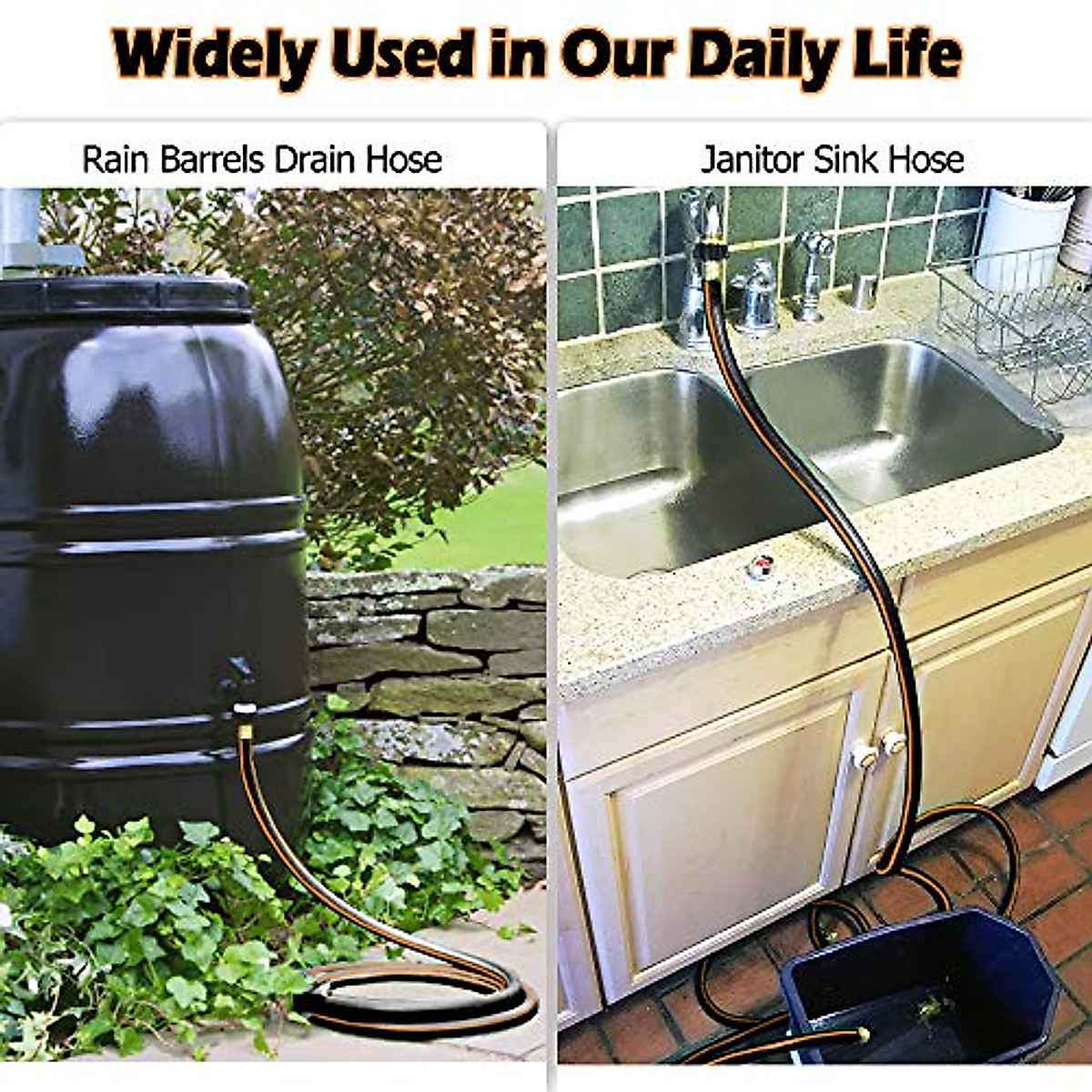 Solution4Patio Garden Short Hose 5/8 in. x 10 ft. Hose Reel Lead in Hose, Male/Female Brass Fittings, No Leaking, Short Connector Hose for Water Softener, Dehumidifier, Camp RV, Janitor Sink Hose