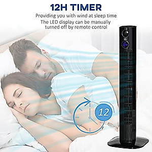 HOMCOM 37.75" Tower Fan for Bedroom Cooling with Aroma Diffuser, 70° Oscillating, 12 Hour Timer, LED Sensor Panel, and Remote Control, Black