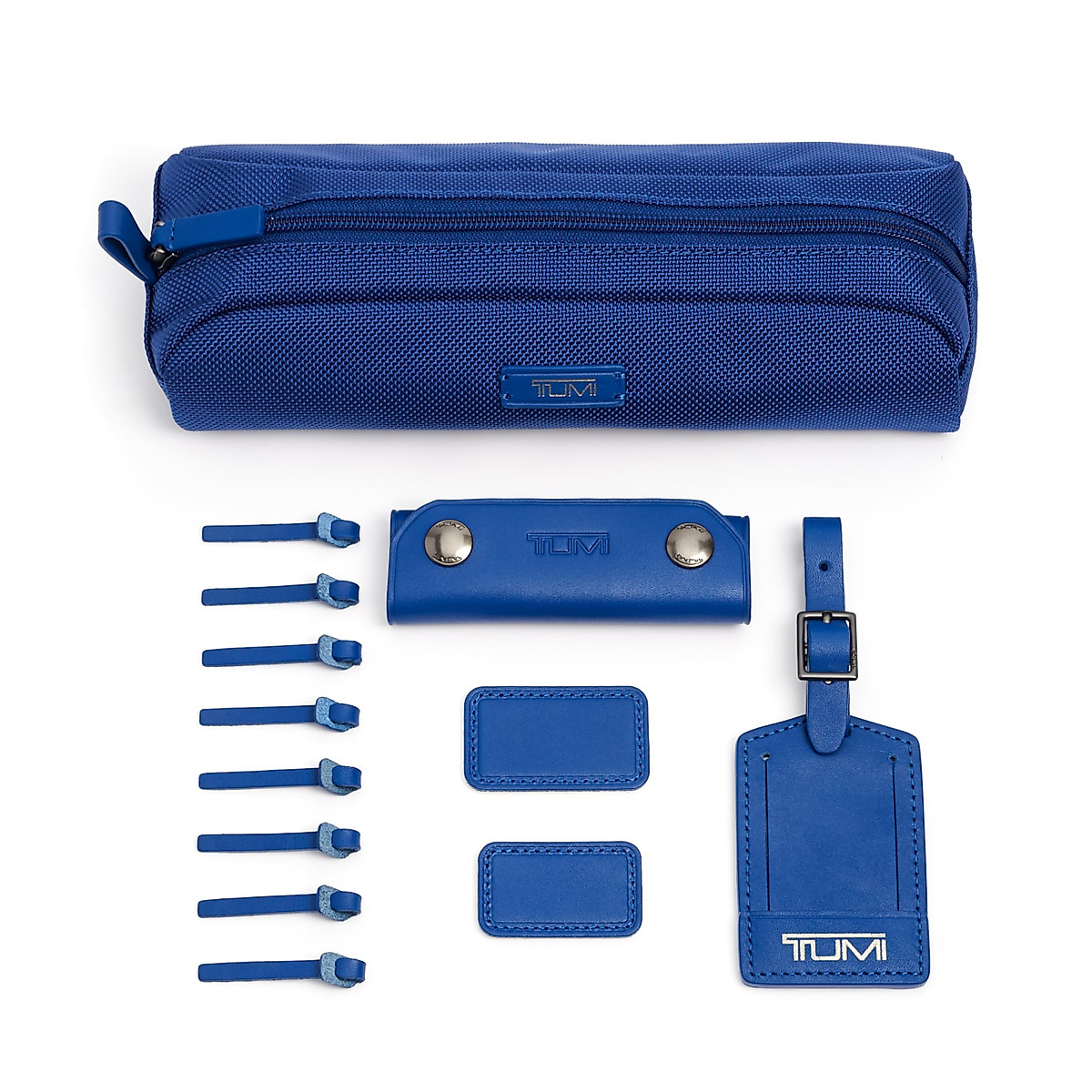 TUMI - Accents Kit - Includes 2 Leather Monogram Patches, 1 Leather Luggage Handle Wrap, 1 Luggage Tag & 8 Leather Zipper Pulls - Atlantic