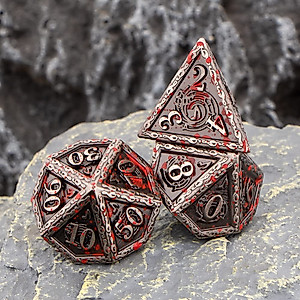D&D Dice Set for Dungeons and Dragons, RUNFNG 7PCS Metal DND Dice Set D20 D12 D10 D8 D6 D4 D%, Blood Spatter D and D Polyhedral Dice Set for RPG Role Playing Table Game, Warhammer with Gift Box…
