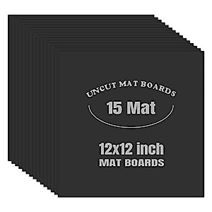 AUEAR, Black 12x12 Uncut Mat Matte Boards for Picture Framing, Print, Artwork - Backing Boards 1/16" Thick, 15 Pack