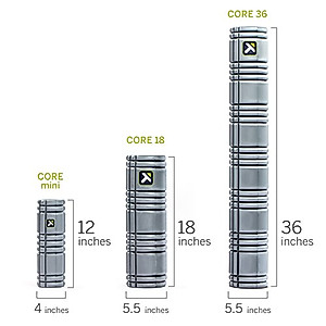 TriggerPoint CORE Foam Massage Roller with Softer Compression for Exercise, Deep Tissue and Muscle Recovery - Relieves Muscle Pain & Tightness, Improves Mobility & Circulation (36''), Gray