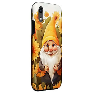 iPhone XR Cute Gnome Sunflower Yellow Pattern Fall Thanksgiving spring Case