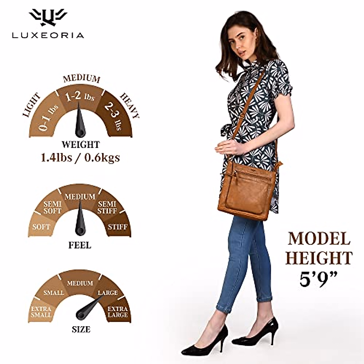 LUXEORIA Genuine Leather Crossbody Sling Bag for Women Classy Light Brown