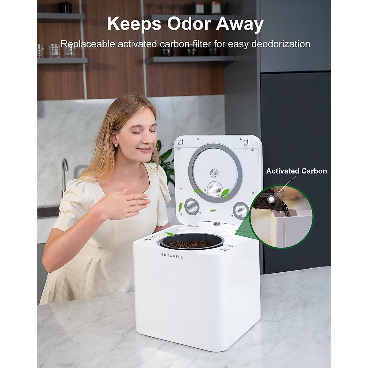 3.3 Electric Kitchen Composter, Smart Countertop Compost Bin Indoor/Outdoor, Odorless Electric Composter for Kitchen, Turn Food Waste and Scraps into Dry Natural Fertilizer for Plants