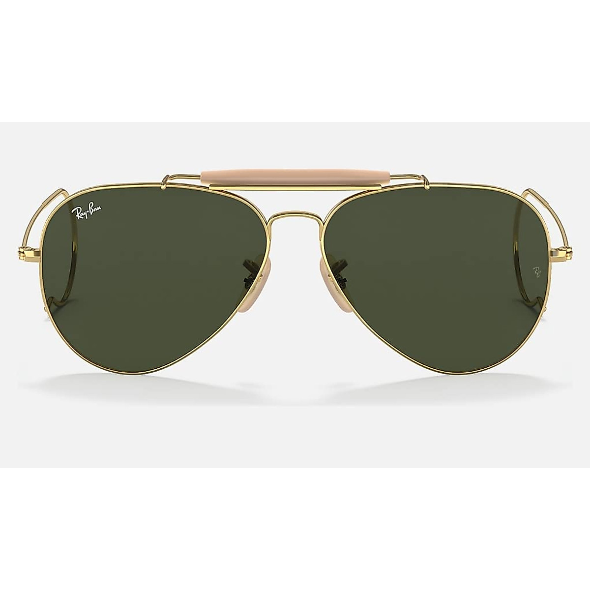 Ray-Ban rb3030 outdoorsman l0216 58m arista/green crystal Round Sunglasses for men for women + Bundle with designer iwear eyewear kit