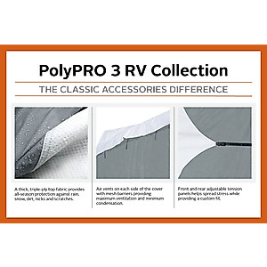 Classic Accessories Over Drive PolyPRO 3 Molded Fiberglass Travel Trailer Cover, Fits 11' - 13' Trailers, Camper RV Cover, Customizable Fit, All Season Protection for Motorhome, Grey/White