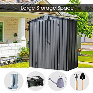 Domi Outdoor Storage Shed 5.7'x 3', Metal Garden Shed for Bike, Trash Can, Tools, Lawn Mowers, Pool Toys, Galvanized Steel Outdoor Storage Cabinet with Lockable Door for Backyard, Patio, Lawn