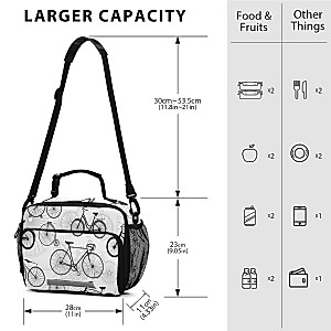 Nander Bicycle Bike Print Lunch Bag Insulated Cooler with Adjustable Shoulder Strap Reusable Lunch Tote Containers for School Work Picnic/Girls Boys Women