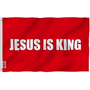 Anley Fly Breeze 3x5 Foot Jesus is King Flag - Vivid Color and Fade proof - Canvas Header and Double Stitched - White Christian Flags Polyester with Brass Grommets 3 X 5 Ft