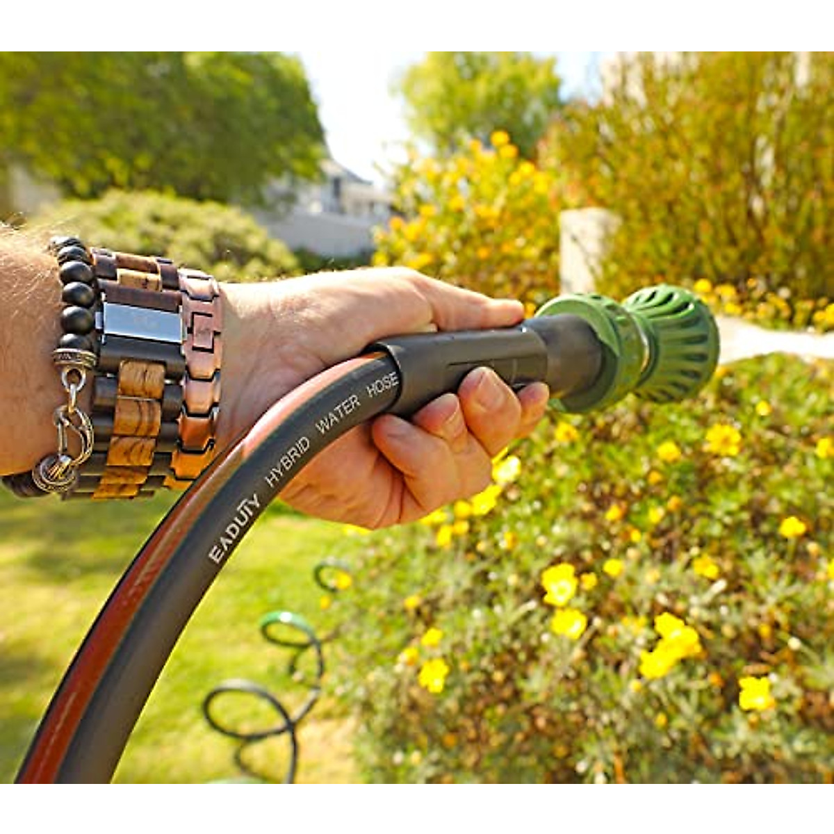 EADUTY Hybrid Lead In Garden Hose 5/8 IN. x 6 FT, Heavy Duty, Lightweight, Flexible with Swivel Grip Handle and Solid Brass Fittings, Gray+Orange