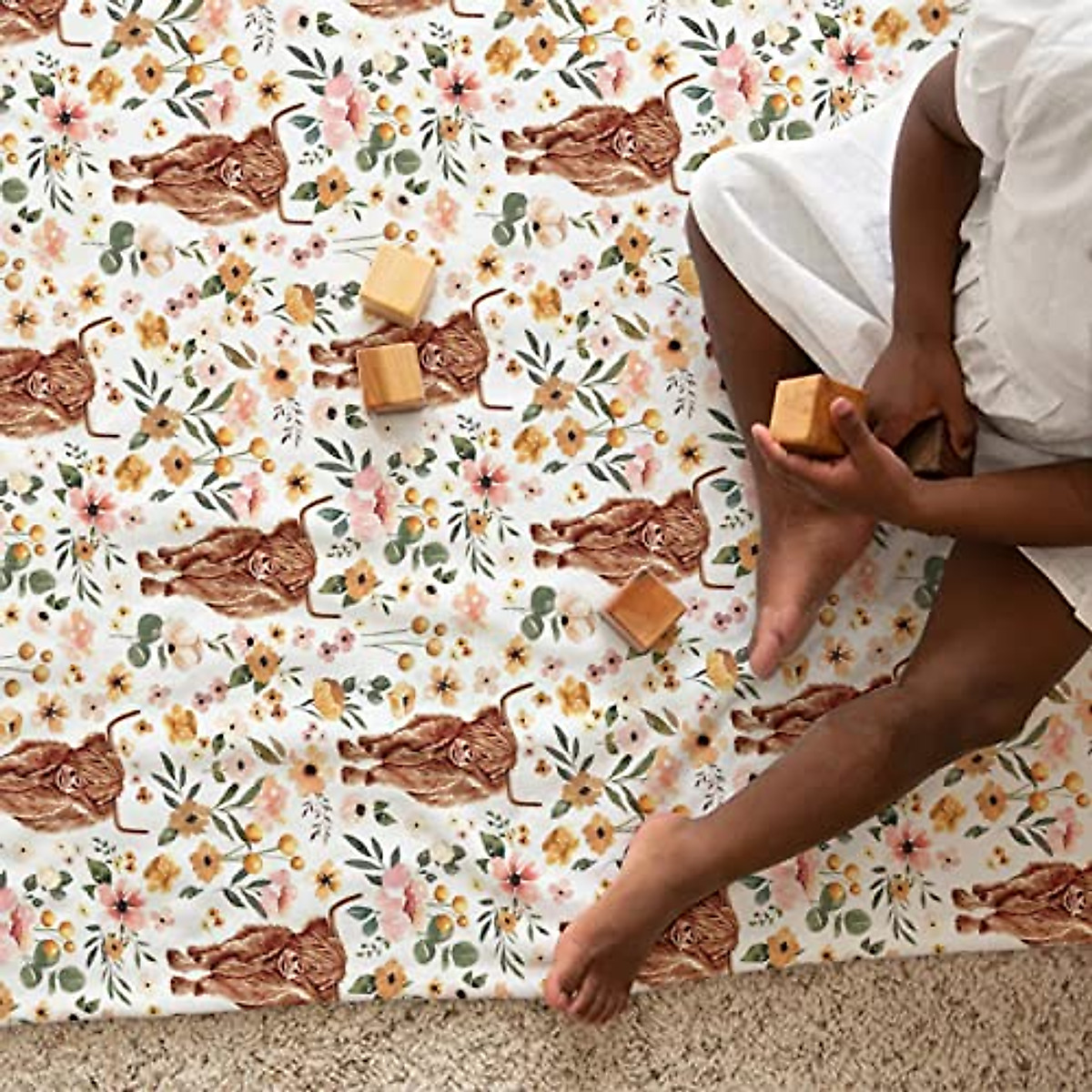 HawSkgFub Highland Cow Boho Retro Floral Baby Girl Blanket, Western Farm Animal Yak Flower Flannel Fleece Nursery Bed Swaddle Receiving Blankets, Soft Newborn Infant Toddler Kid Crib Bedding 30 x 40