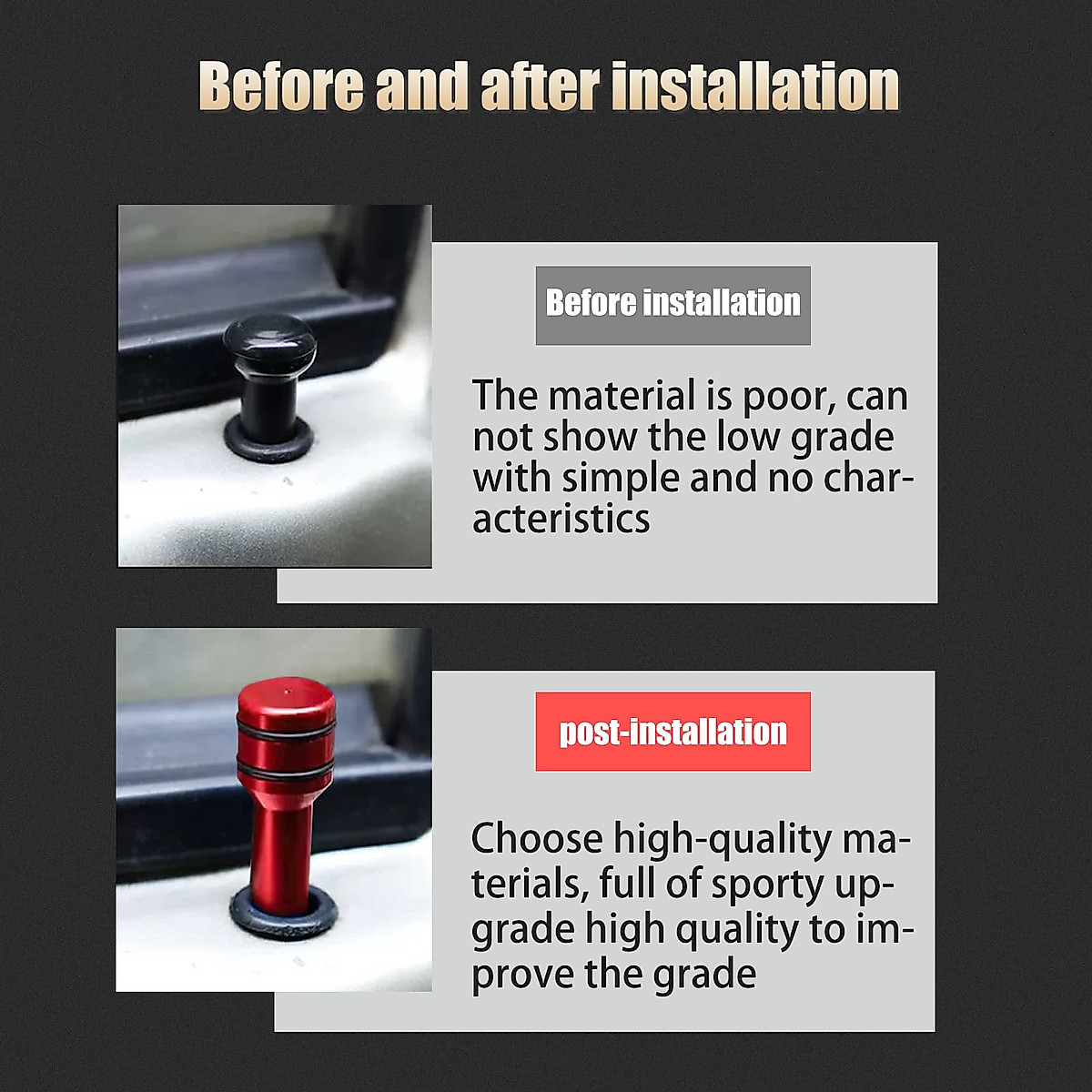 Crynod 4 PCS Car Door Lock Knobs, 0.4In x 1.9In Metal Vehicle Control Post Pins Replacements, Universal Automobile Interior Door Lock Knob Accessories for Cars Trucks SUVs Vans (Red)